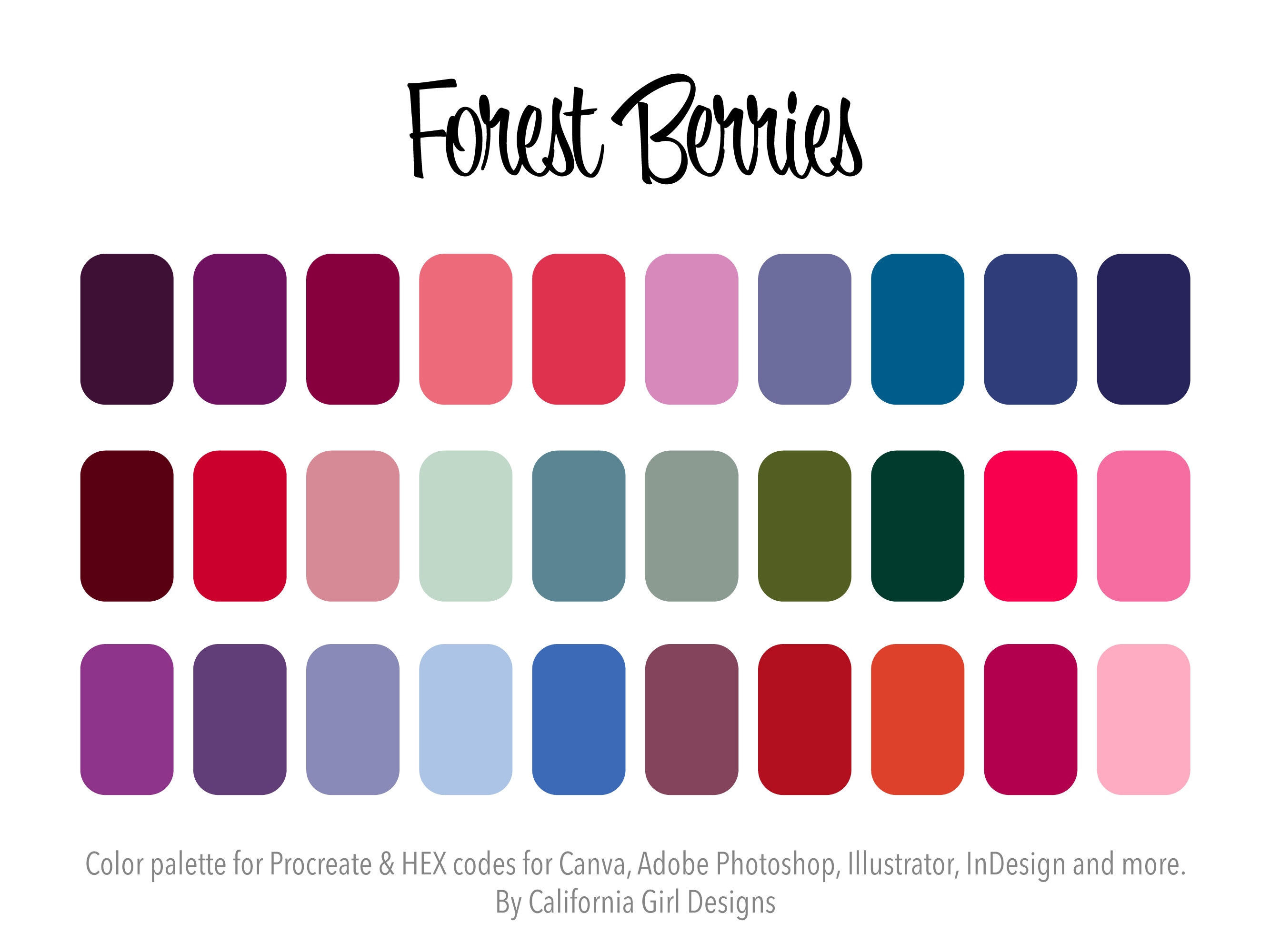Forest Berries Color Palette for PROCREATE and HEX Codes Usable in ...