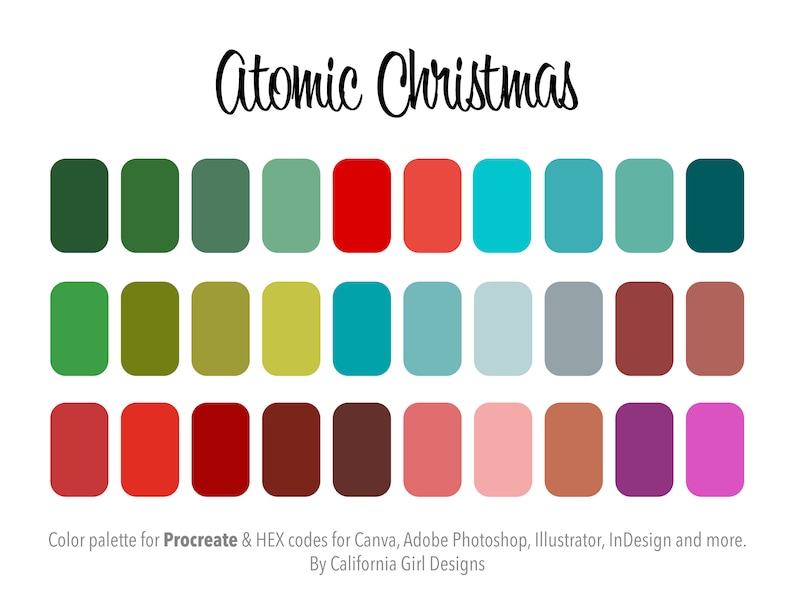 Atomic Christmas Color Palette for PROCREATE (and HEX Codes for Use in ...