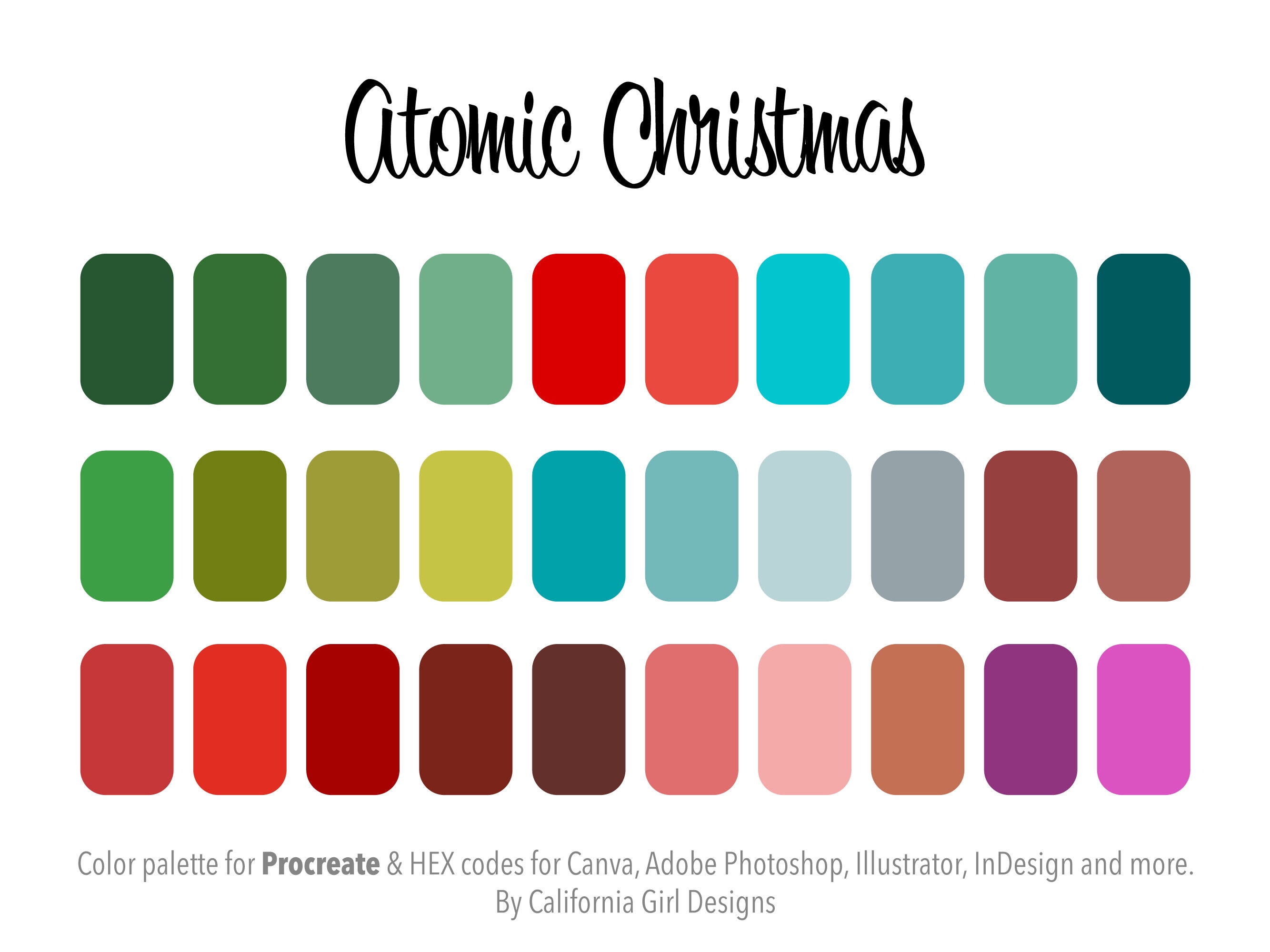 Atomic Christmas Color Palette for PROCREATE (and HEX Codes for Use in ...