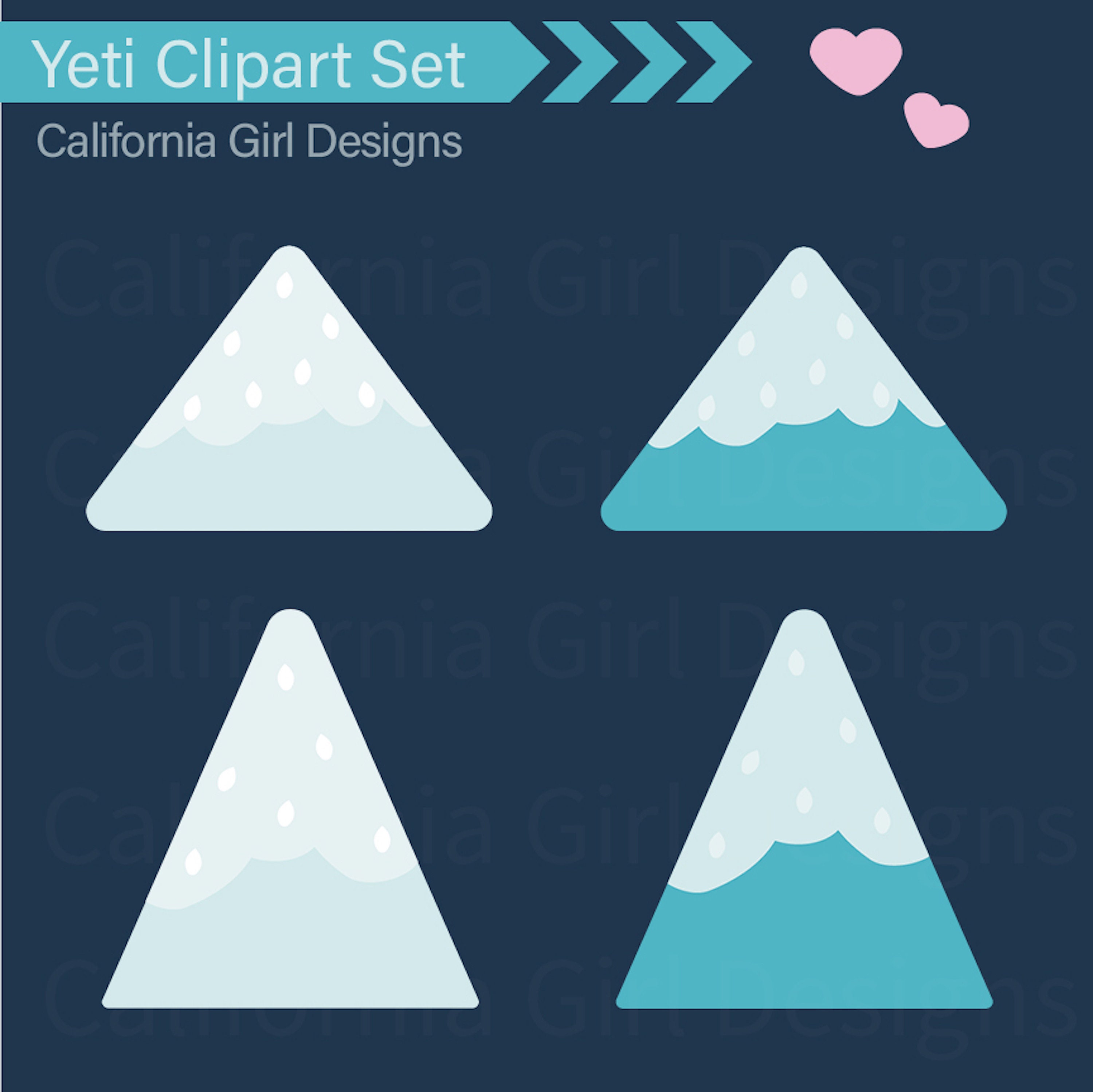 Winter Yeti Clipart Set - Cute Yetis With Mountains and Hearts - Etsy