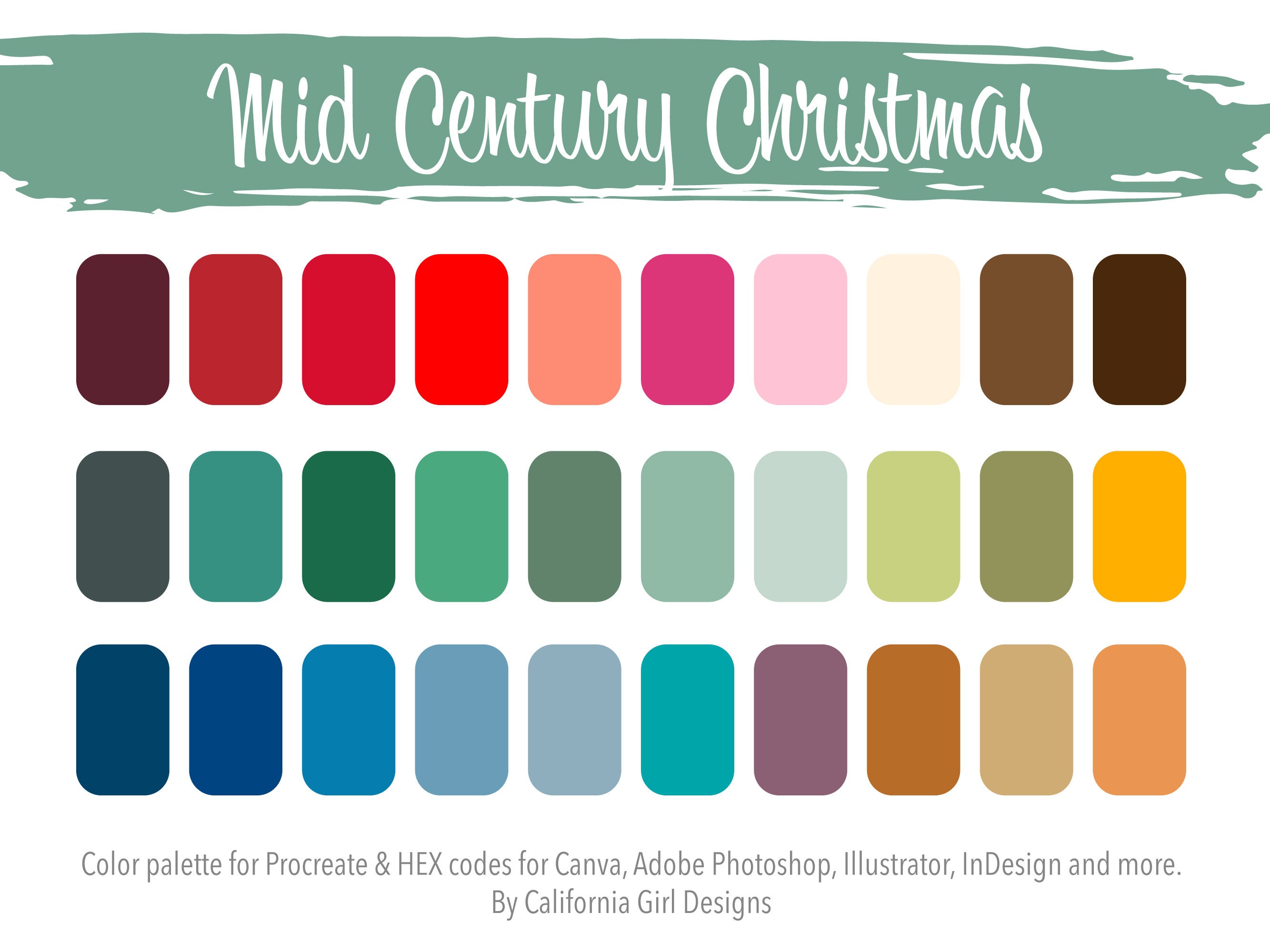Mid Century Modern Christmas Color Palette for Procreate and HEX Codes ... Mid Century Modern Christmas Color Palette for Procreate and HEX Codes ...