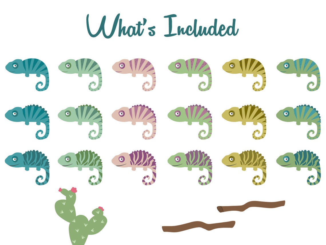 Chameleon Clipart Set 18 Cute and Colorful Chameleons, Cactus and 2 ...