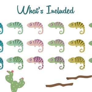 Chameleon Clipart Set - 18 Cute and Colorful Chameleons, Cactus and 2 ...