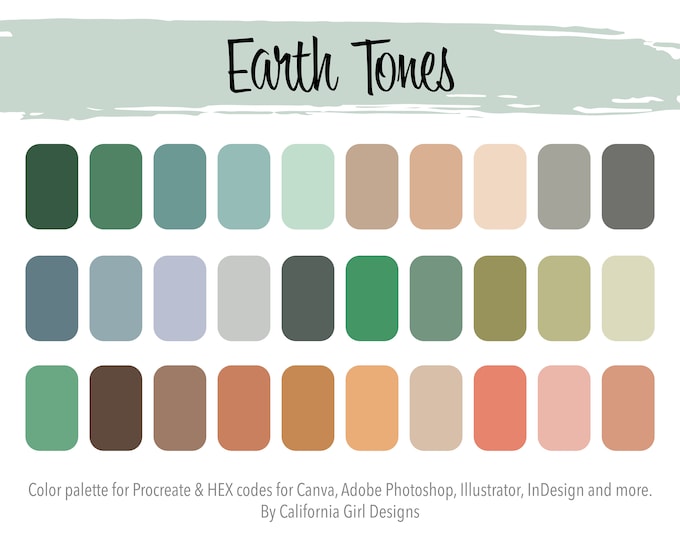 Earth Tones Color Palette, 30 Handpicked Swatches for Procreate, Colors ...