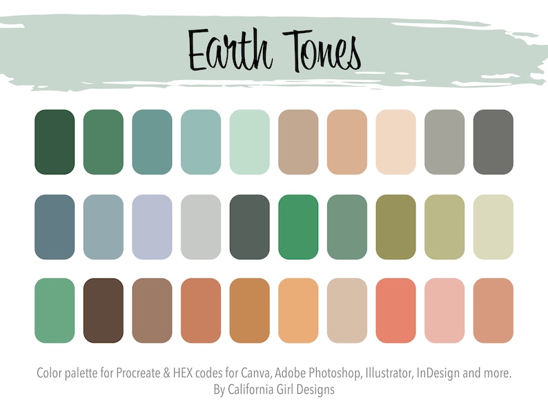 Earth Tones Color Palette For Procreate And Hex Codes For Canva And The