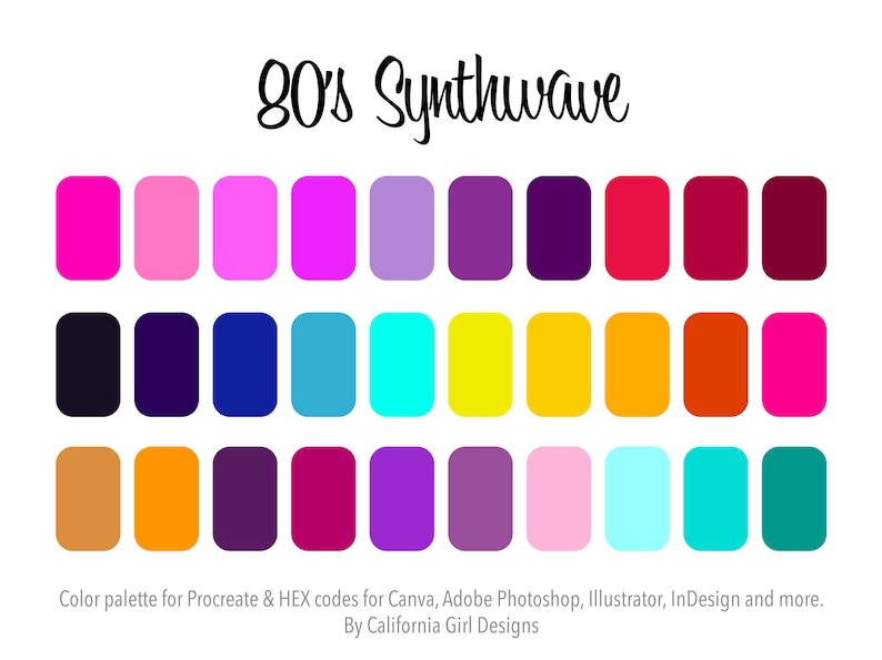 80's Synthwave Color Palette for PROCREATE (and HEX Codes for Use in ...