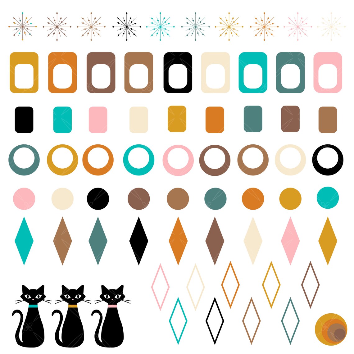 Mid Century Modern Elements Clipart Set Retro Atomic Shapes | Etsy