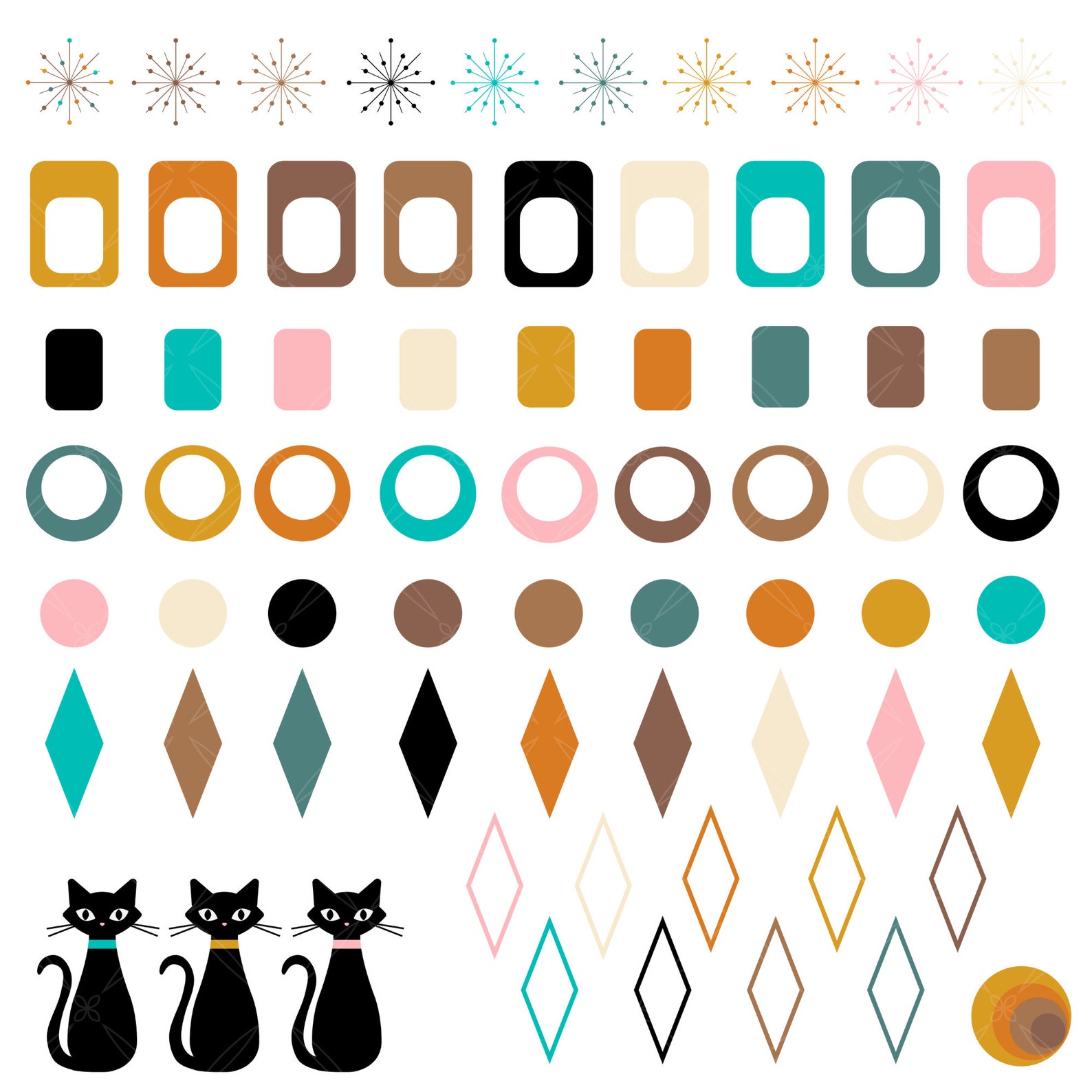 Mid Century Modern Elements Clipart Set Retro Atomic Shapes | Etsy