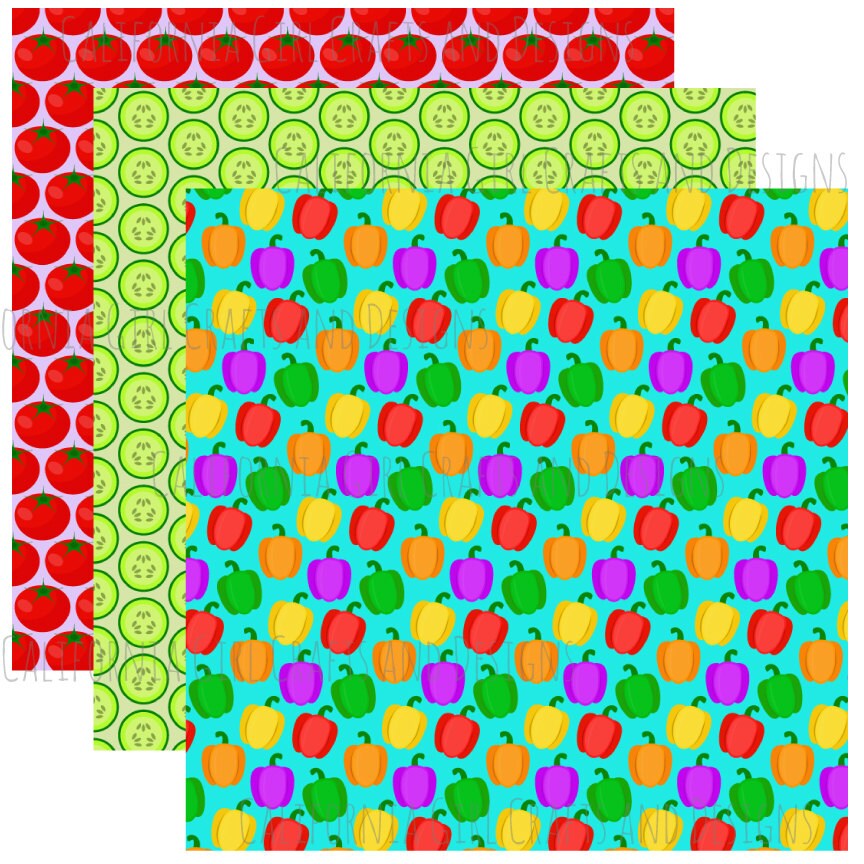 Veggie Garden Digital Paper Pack - Tomatoes, Carrots, Bell Peppers ...