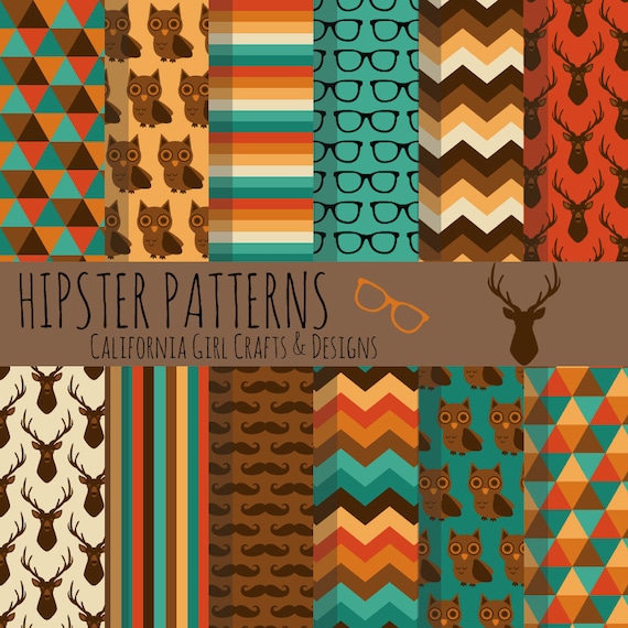 Hipster Patterns Digital Paper Instant Digital Download | Etsy