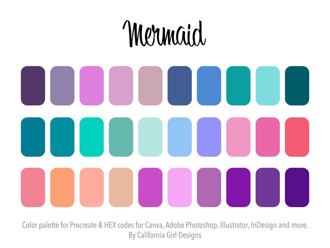 Mermaid Color Palette for Procreate and HEX Codes for Canva and Adobe ...