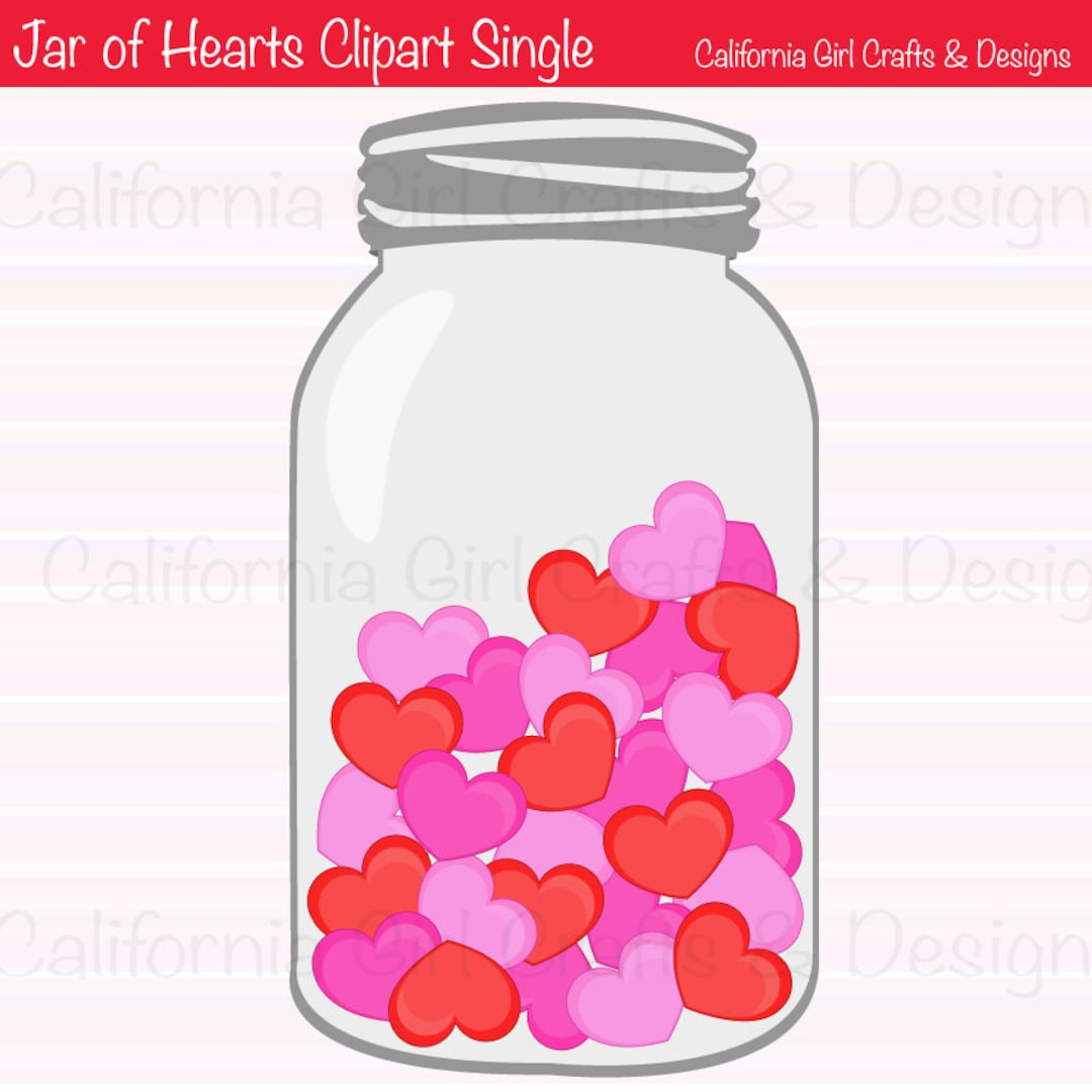 Mason Jar of Valentine Hearts Clip Art Single - Mason Jar, Valentines ...