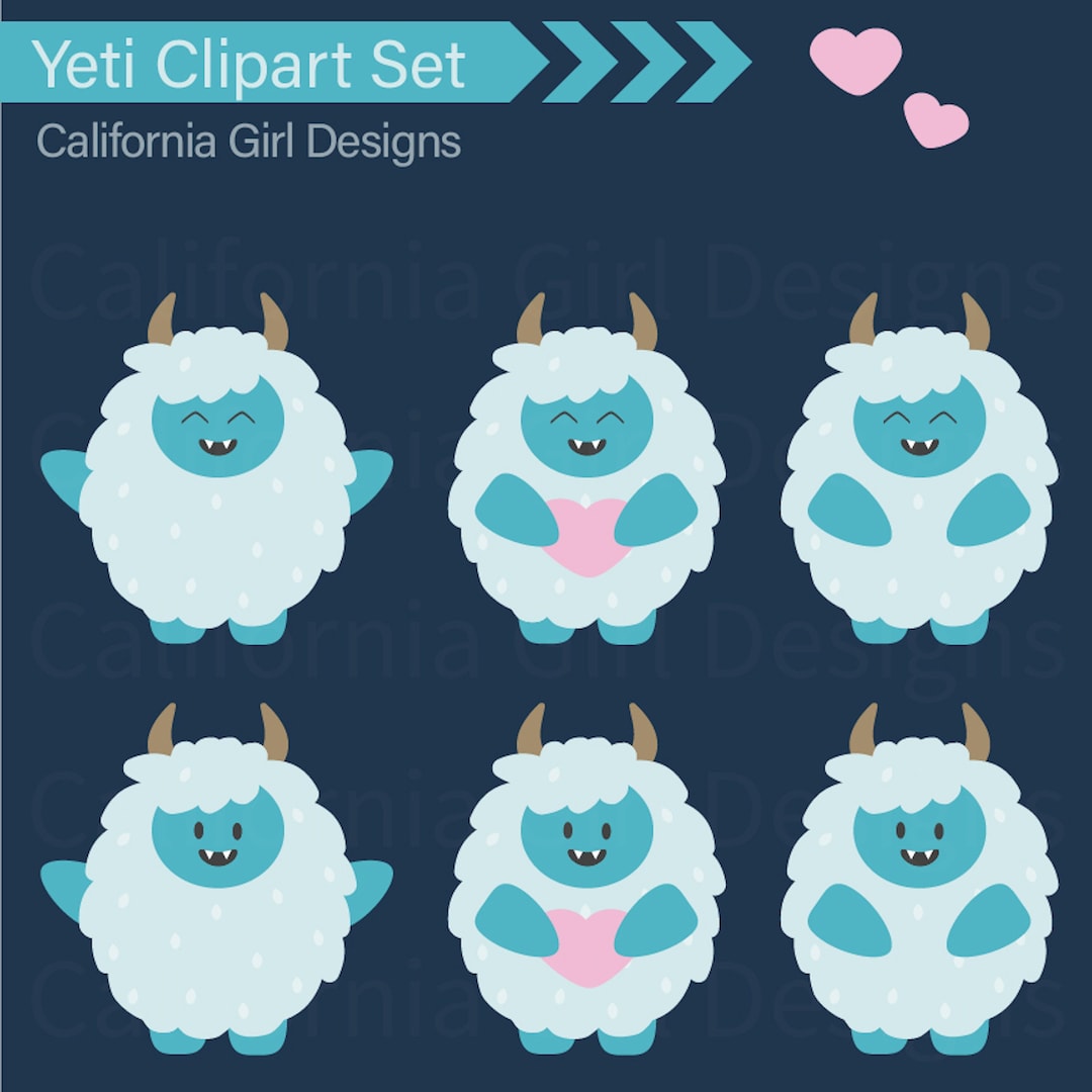 Winter Yeti Clipart Set - Cute Yetis With Mountains and Hearts - Etsy