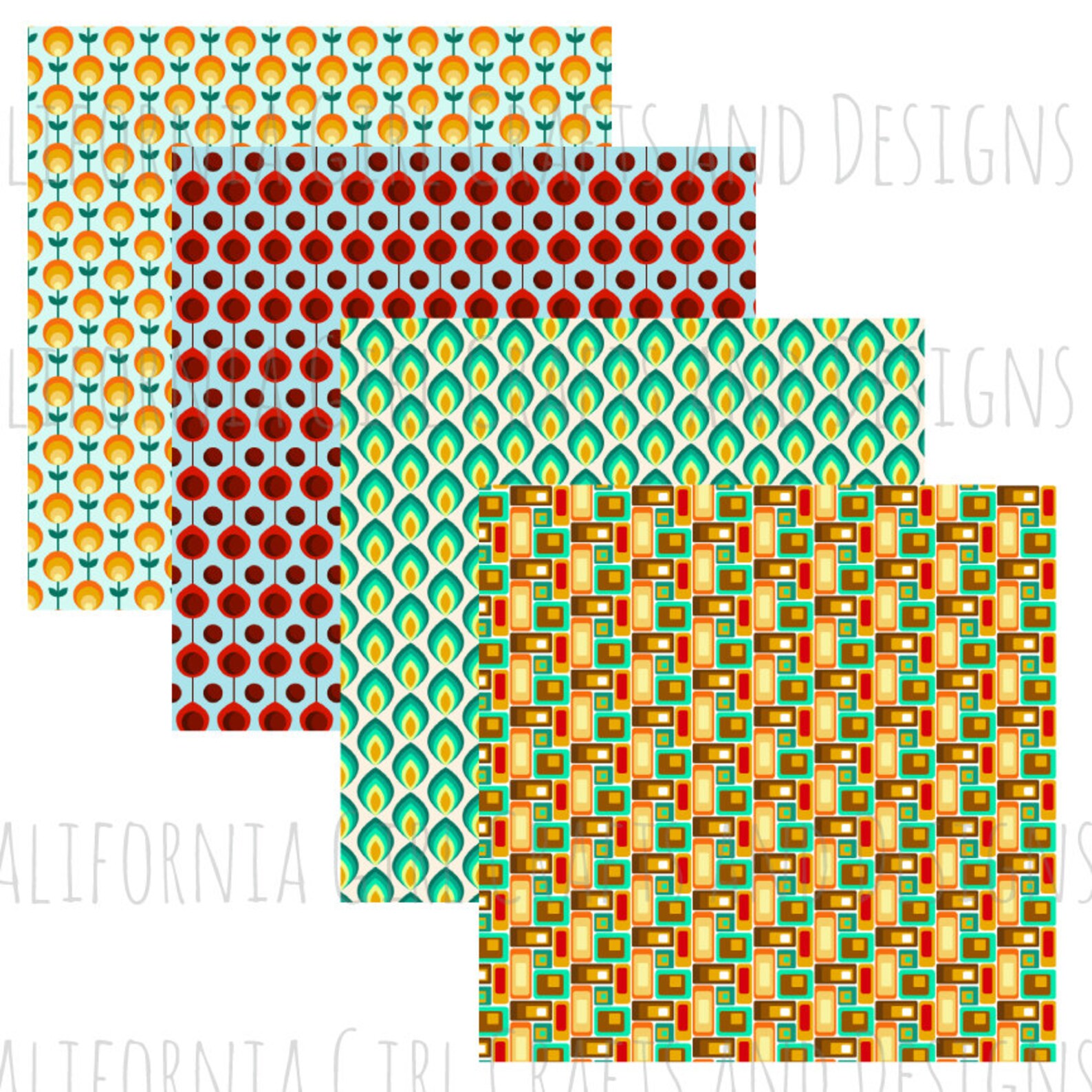 Cool Retro Patterns Digital Paper Pack - Instant Digital Download ...