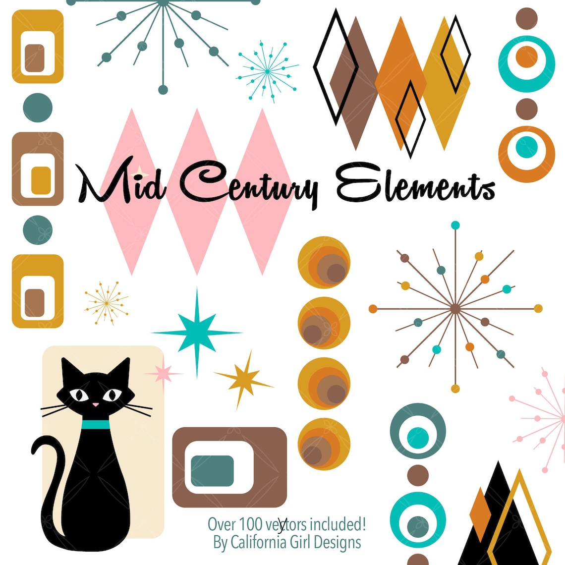 Mid Century Modern Elements Clipart Set Retro Atomic Shapes | Etsy