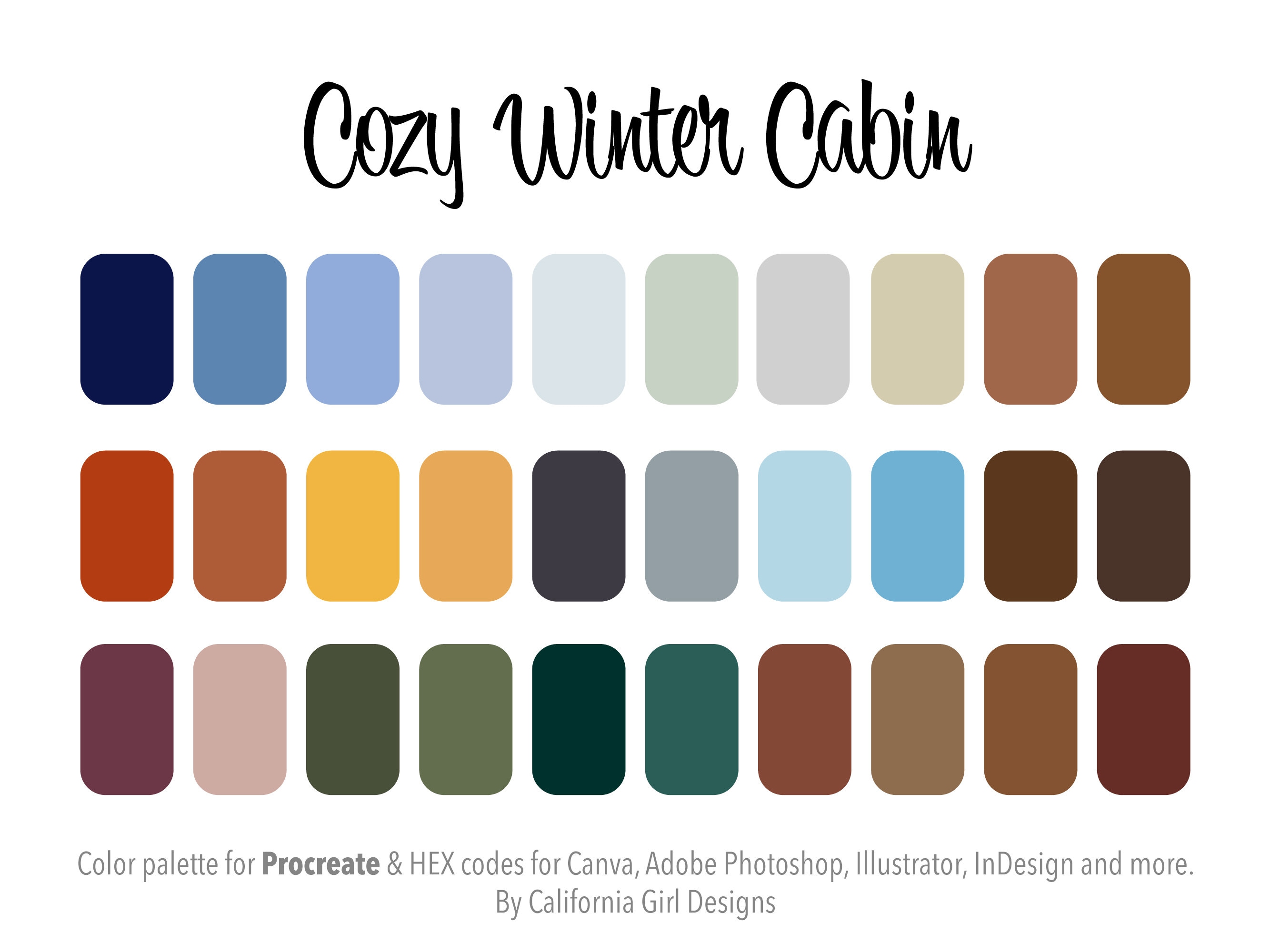 Cozy Winter Cabin Color Palette for Procreate (and HEX Codes for Canva ...