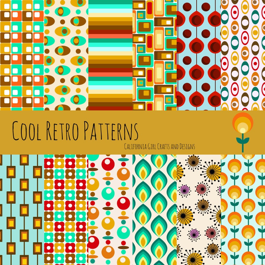 Cool Retro Patterns Digital Paper Pack - Instant Digital Download ...