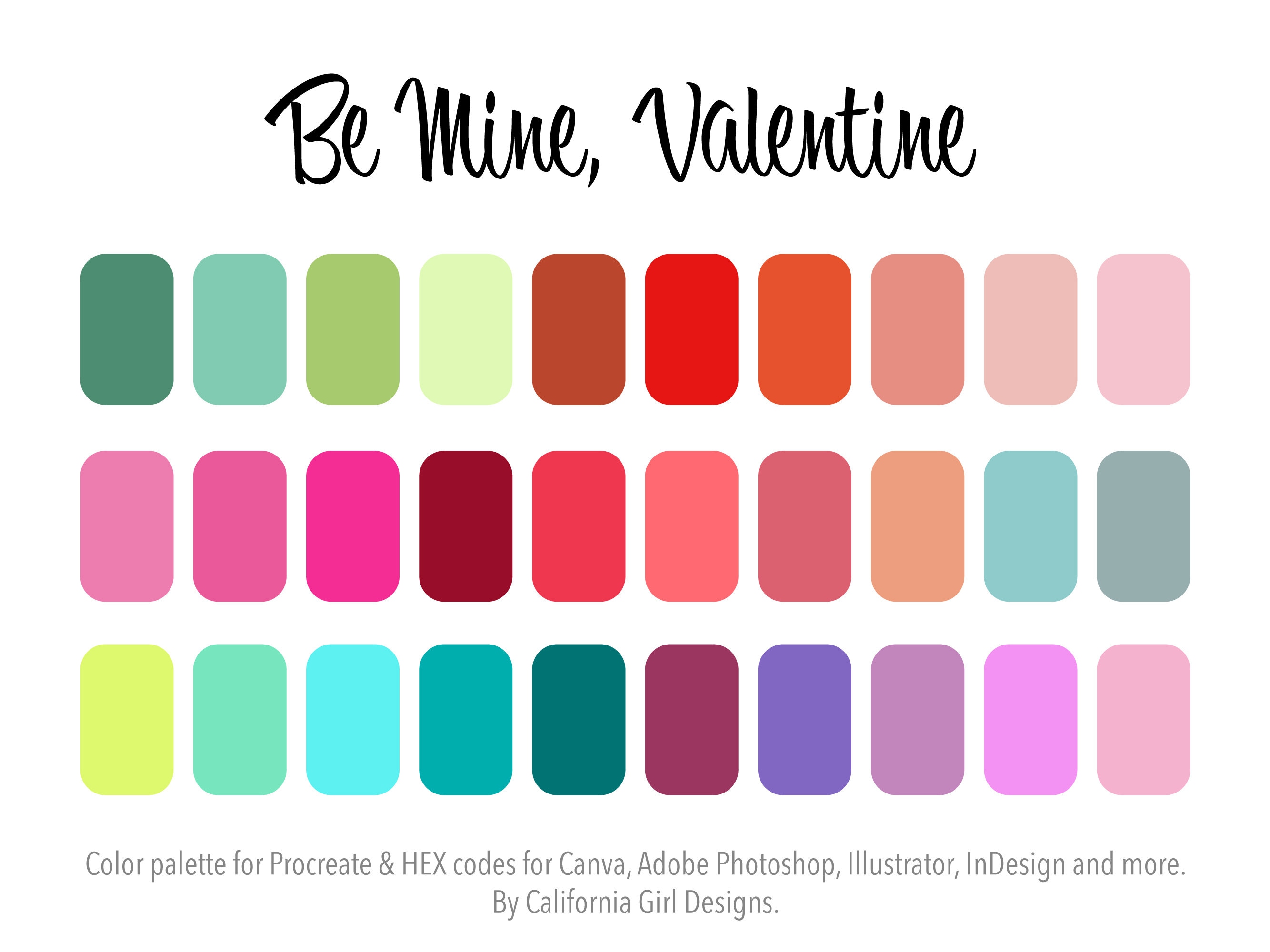 Be Mine, Valentine Color Palette for Procreate and HEX Codes for Canva ... Be Mine, Valentine Color Palette for Procreate and HEX Codes for Canva ...