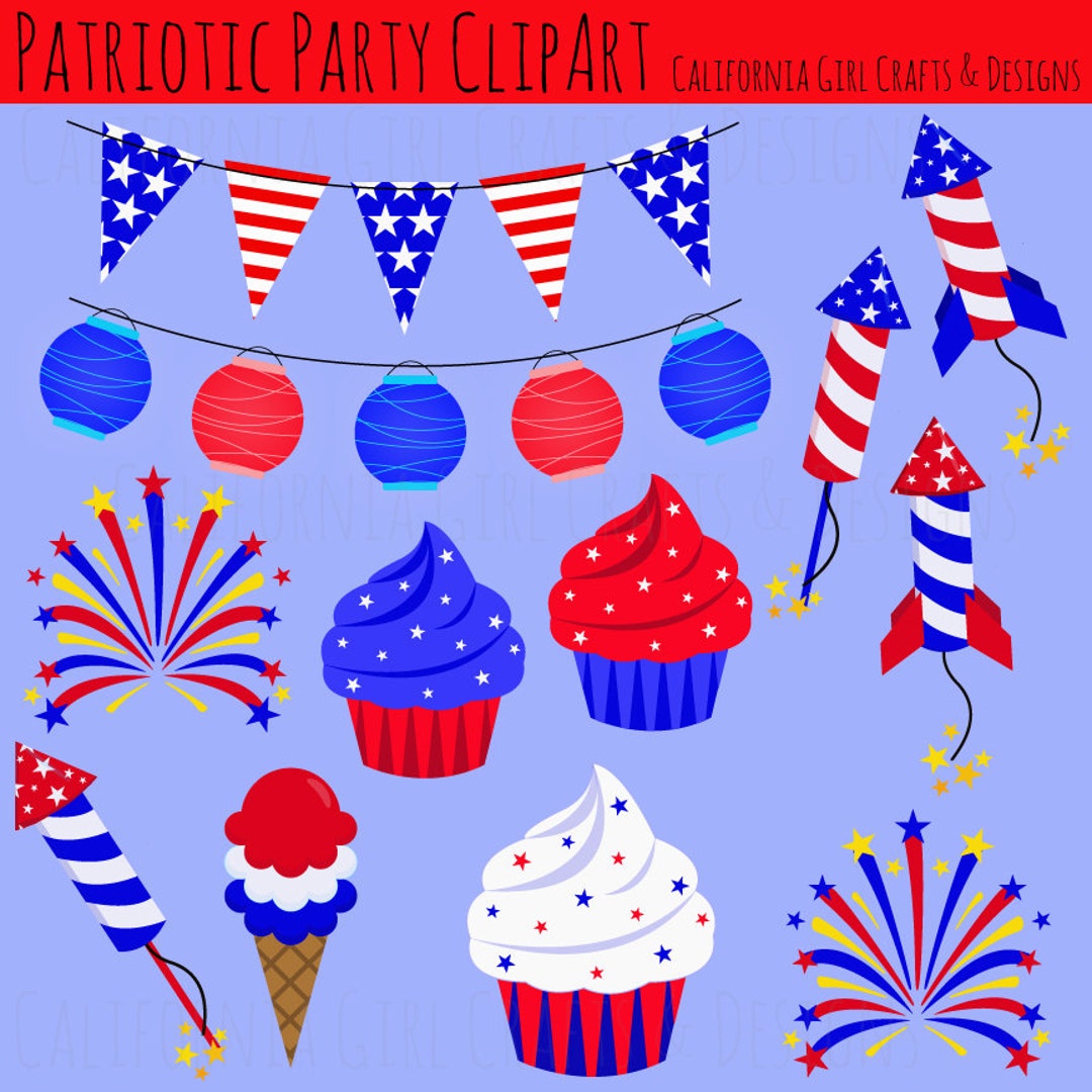 July 4th Patriotic Party Clipart - Instant Digital Download - Cupcakes ...