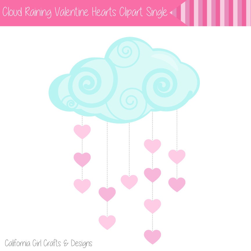 Valentine's Day Cloud Raining Hearts Clipart Single - Pastel Showering ...