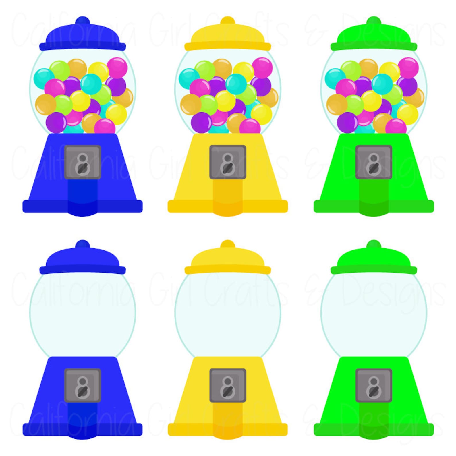 Gumball Machines & Gumballs Clipart Set - 7 Different Gumball Machine ...
