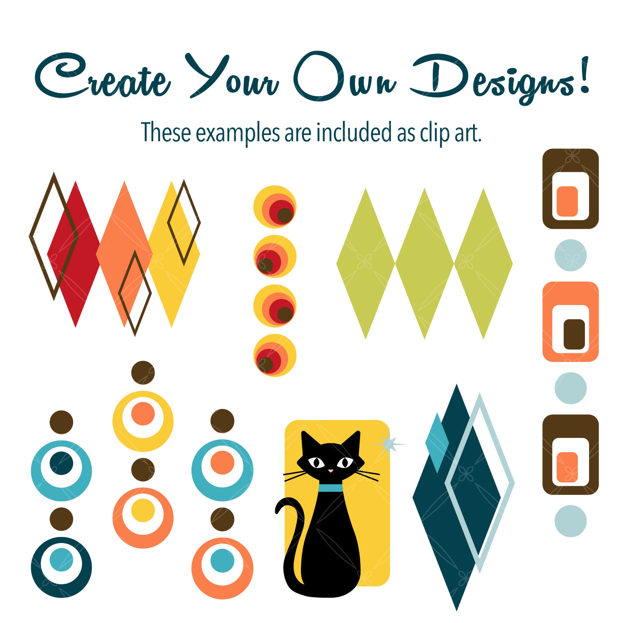 Mid Century Modern Elements Clipart Set Retro Atomic Shapes - Etsy