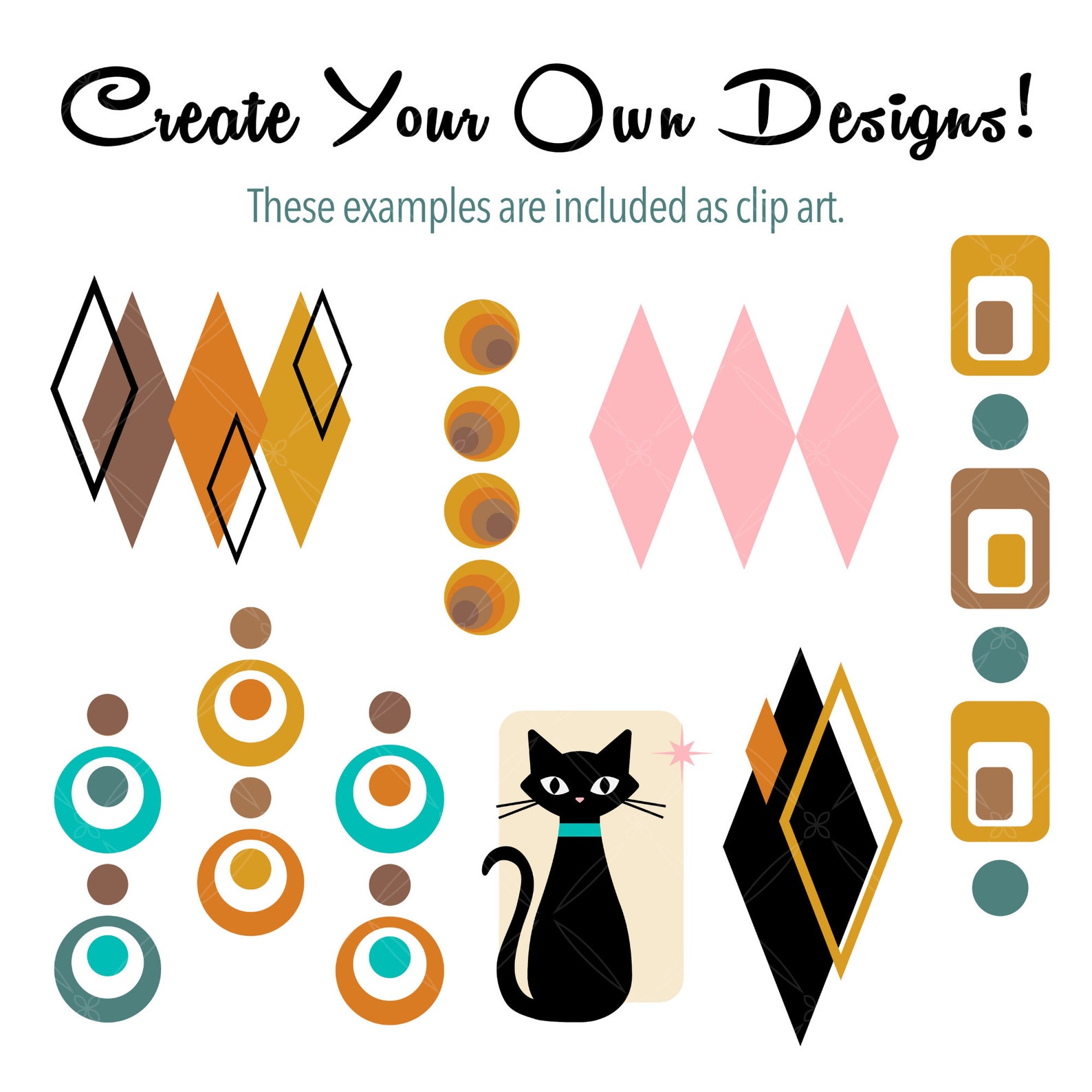 Mid Century Modern Elements Clipart Set Retro Atomic Shapes | Etsy