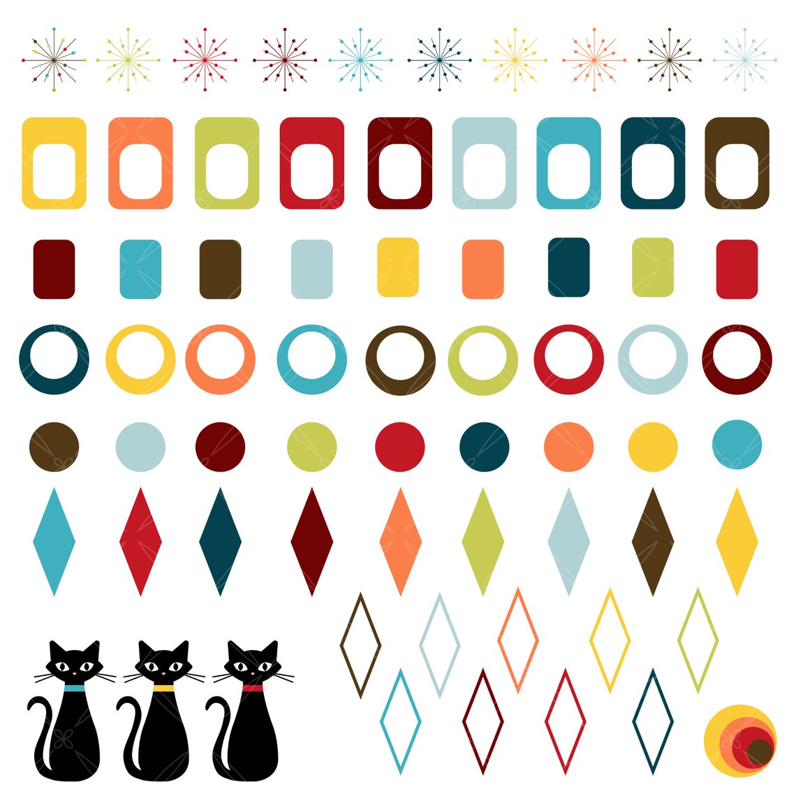 Mid Century Modern Elements Clipart Set Retro Atomic Shapes - Etsy