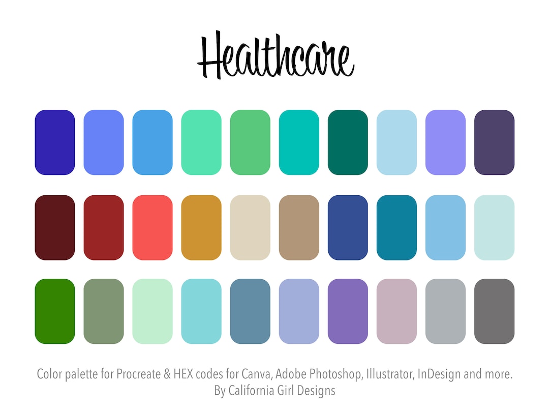 Healthcare Color Palette for PROCREATE (and HEX Codes for Use in Canva and Adobe Creative Suite ...