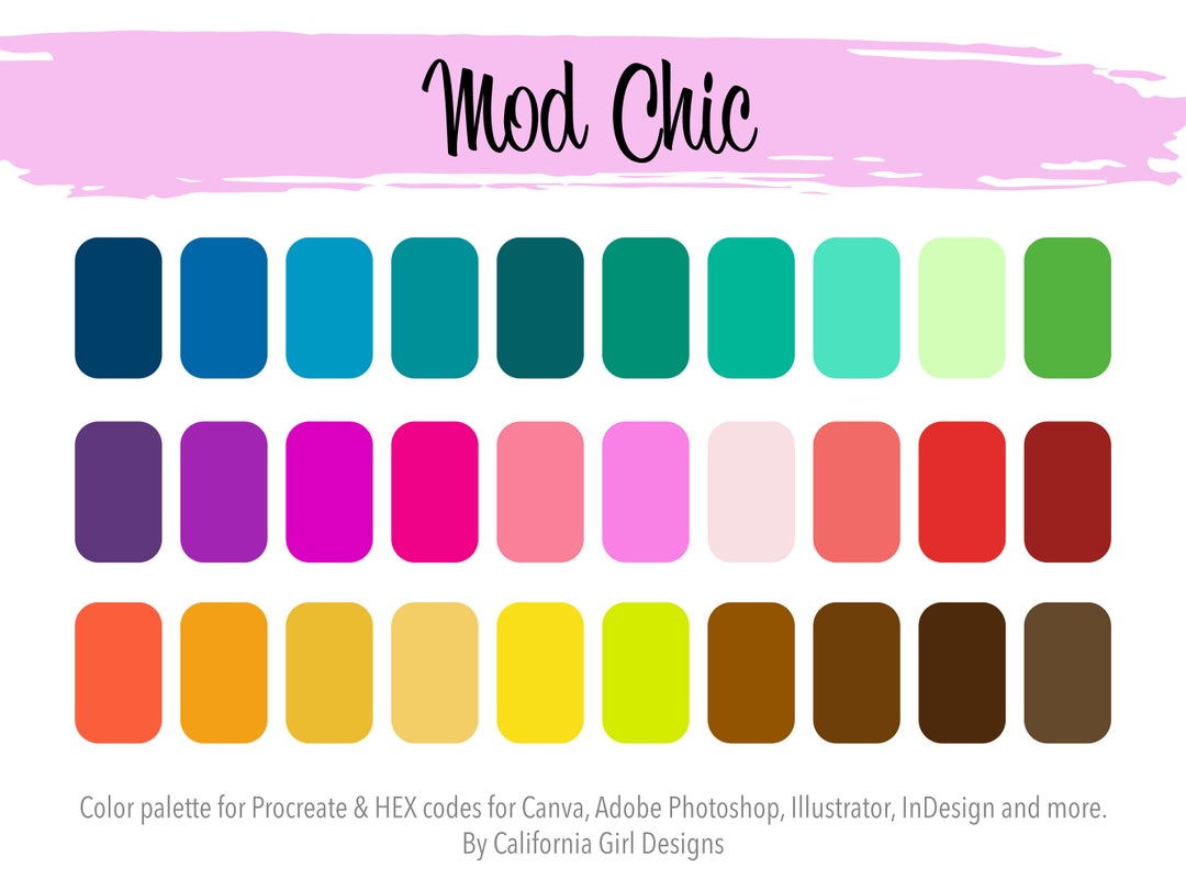 Mod Chic Color Palette for Procreate and HEX Codes for Canva and Adobe ...