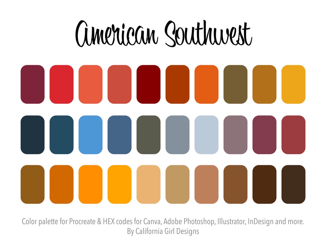 American Southwest Color Palette for PROCREATE and HEX Codes for Canva ...