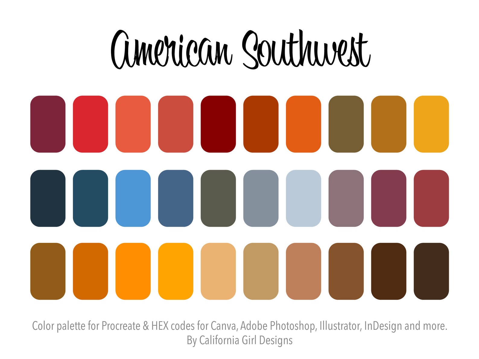 American Southwest Color Palette – 30 Colors for Procreate (digital ...