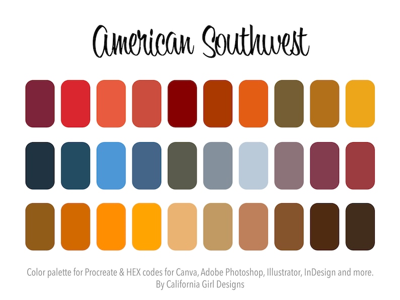 American Southwest Color Palette for PROCREATE and HEX Codes for Canva ...