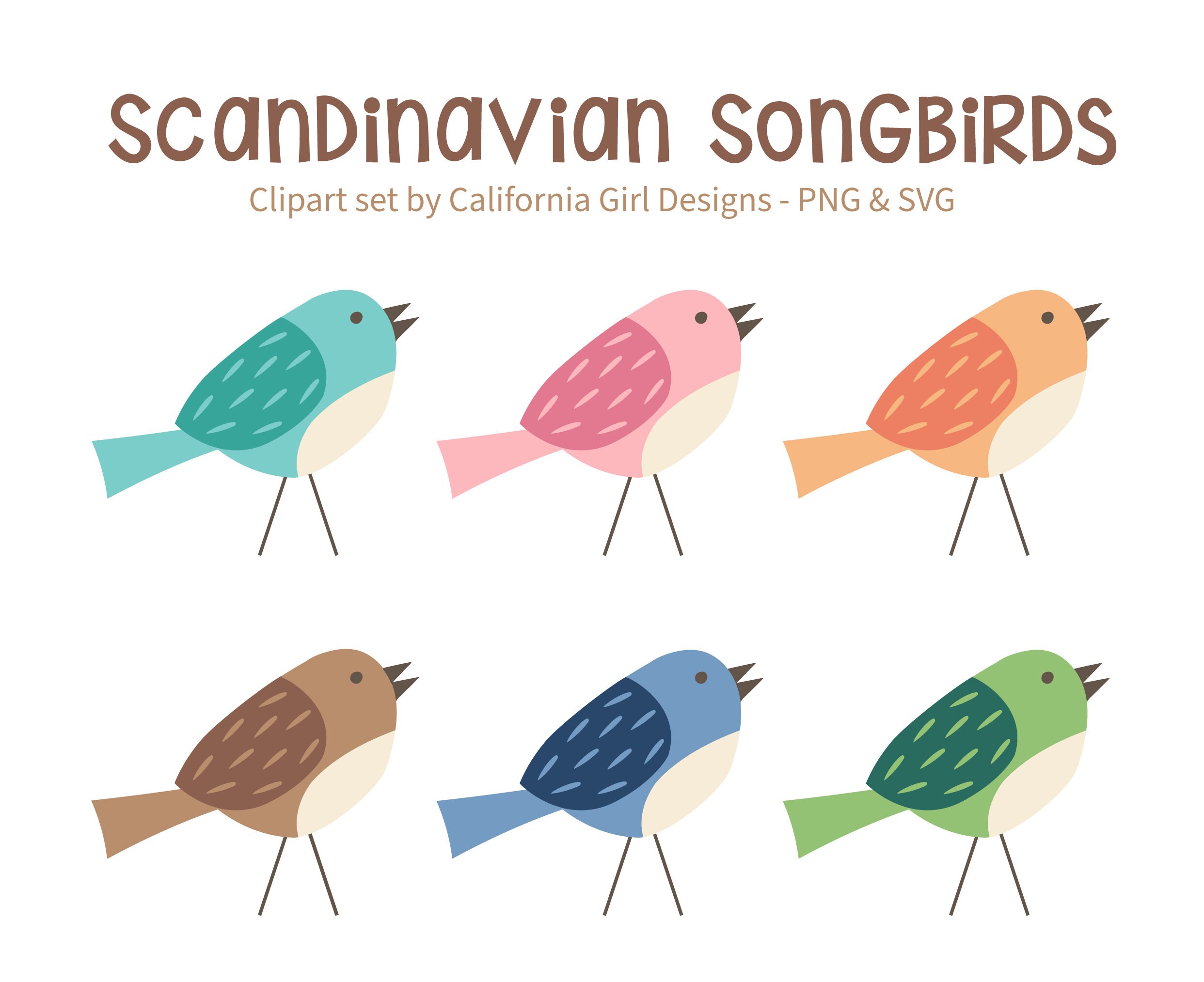 Scandinavian Songbirds Clipart Set - SVG and PNG, Clipart Basics ...