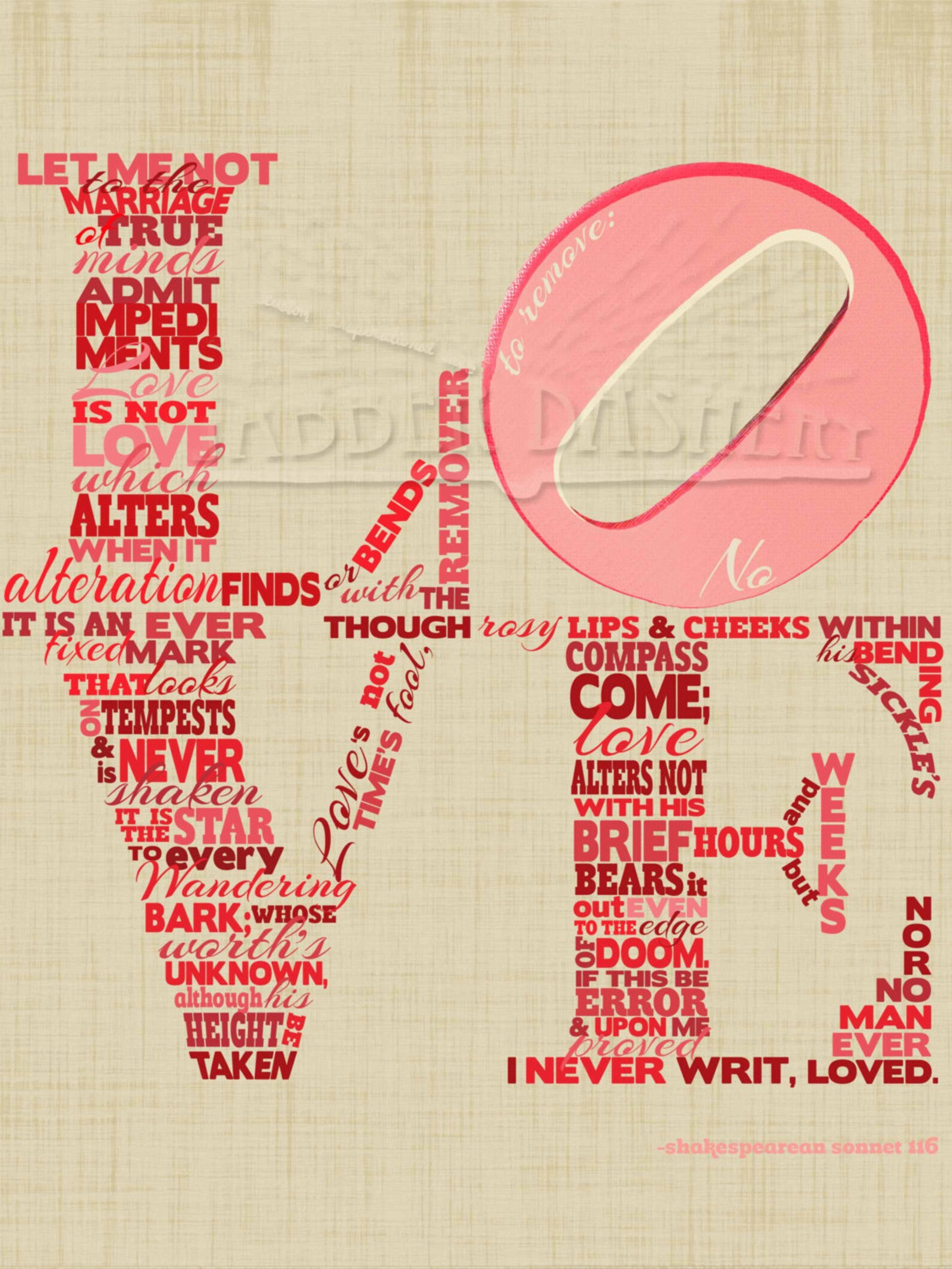 Sonnet 116 Love is Not Love Shakespeare Word Cloud up to 8x10 Shape ...