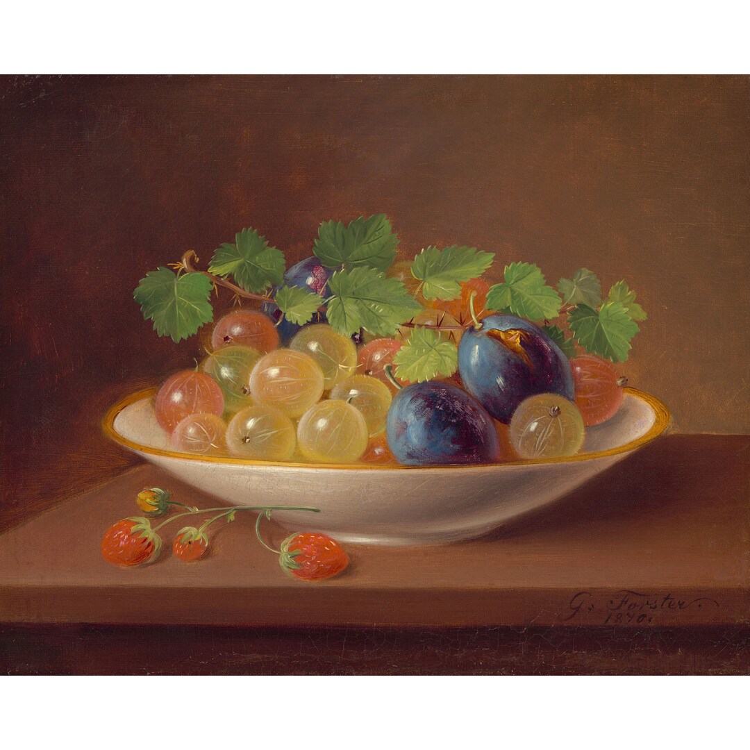 George Forster : Still Life With Fruit / Gooseberries in a Bowl (1870 ...