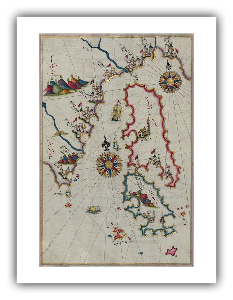 Piri Reis muhyiddin Piri Bey : Map of the Islands of Cres - Etsy