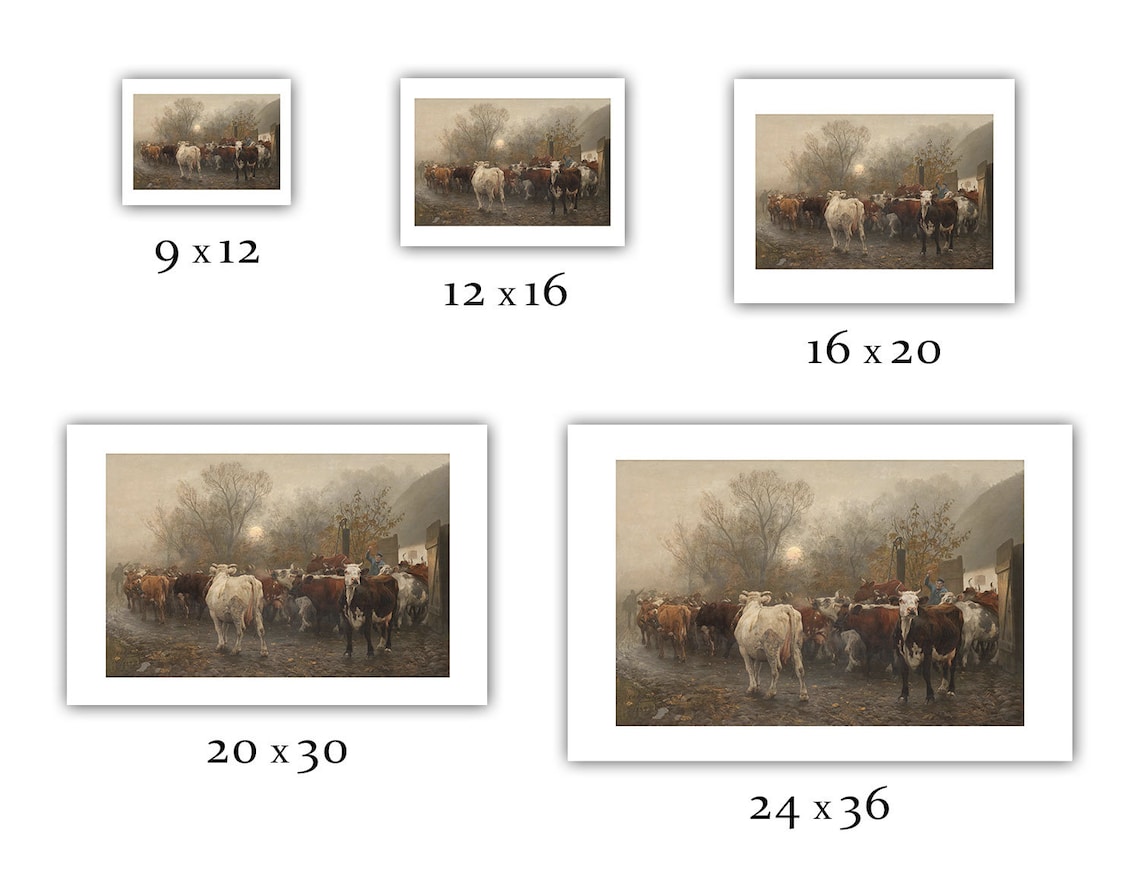 Otto Bache : the Cows Are Driven Out of the Barn (1885) - Giclee Fine ...