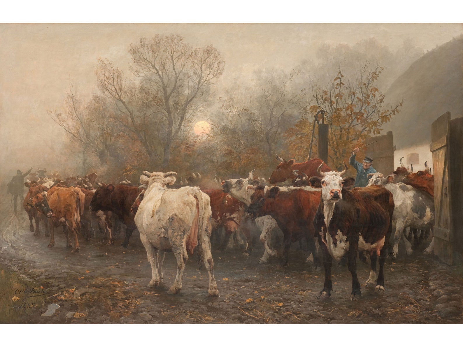 Otto Bache : the Cows Are Driven Out of the Barn 1885 - Etsy