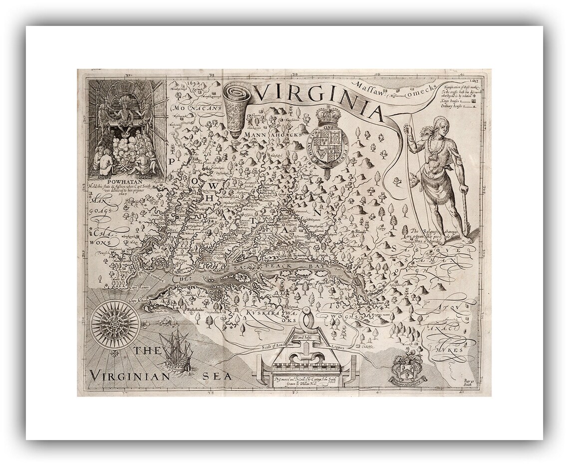 Captain John Smith : Map of Virginia 1612 Giclee Fine Art - Etsy