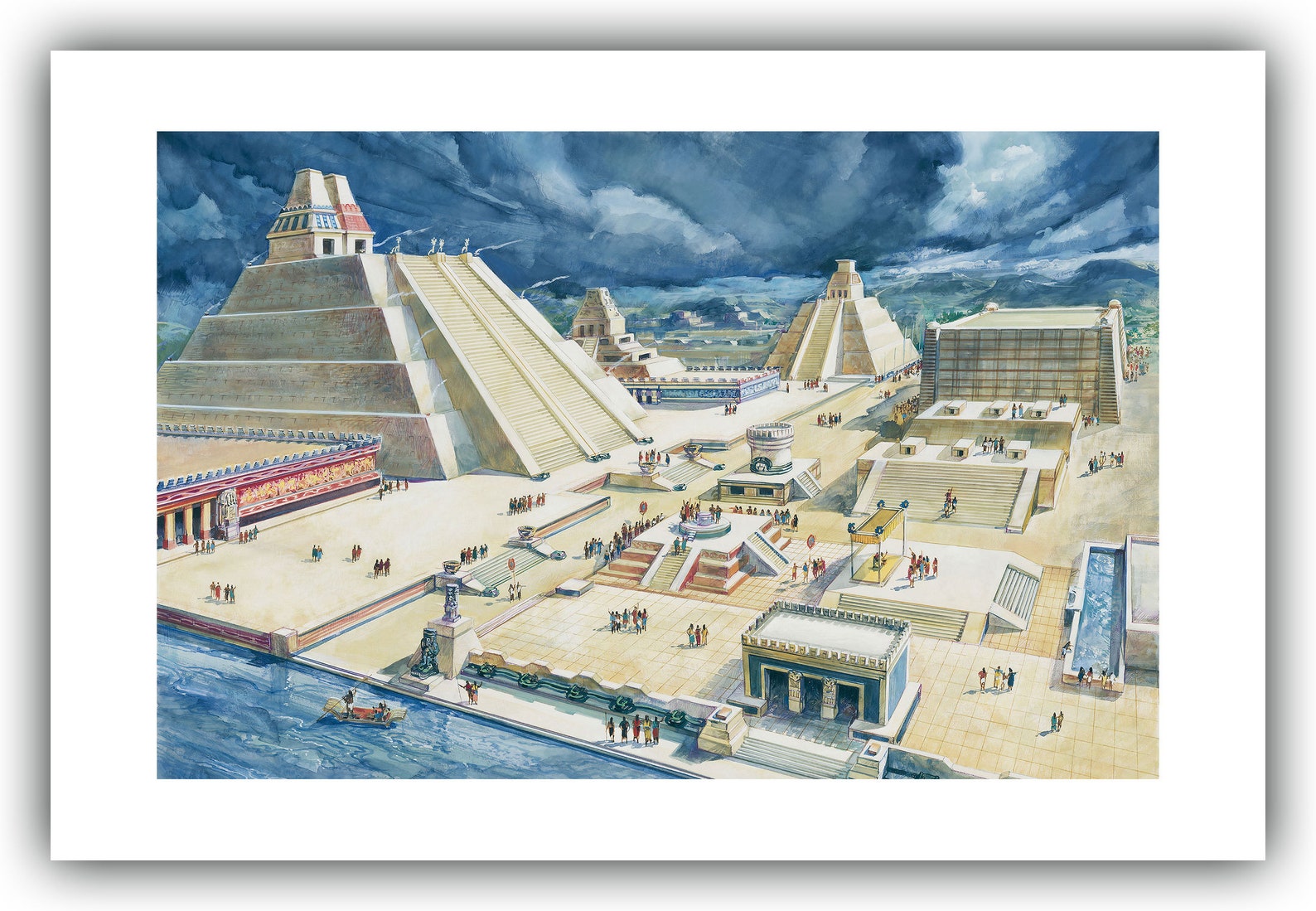 Italian School : Clouds Over Pyramids, Templo Mayor, Tenochtitlan ...