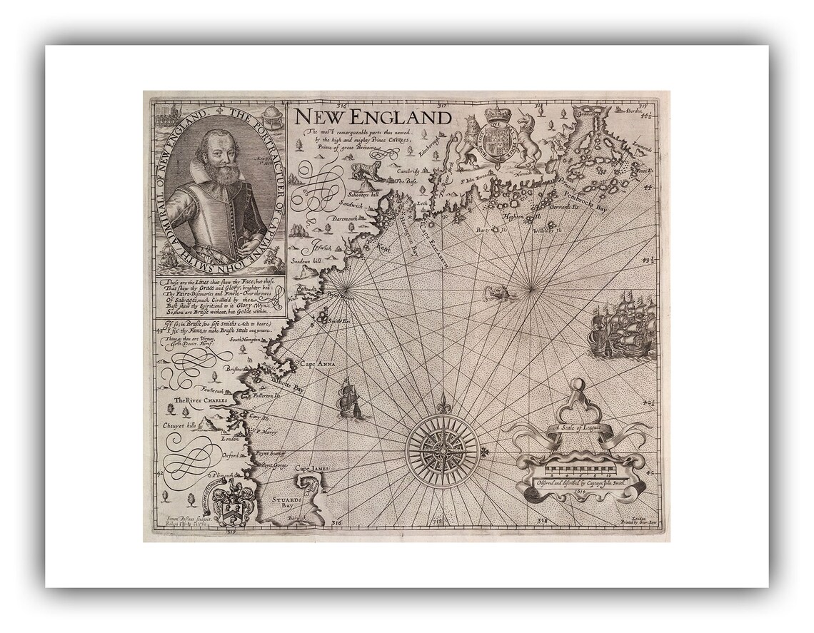 Captain John Smith : Map of New England (1616) - Giclee Fine Art Print ...