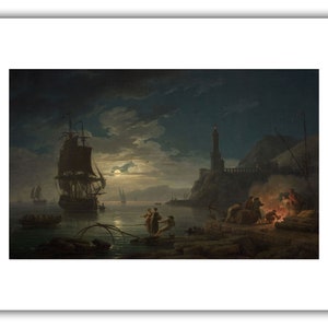 Claude-joseph Vernet : Coastal Scene in Moonlight (1769) - Giclee Fine ...