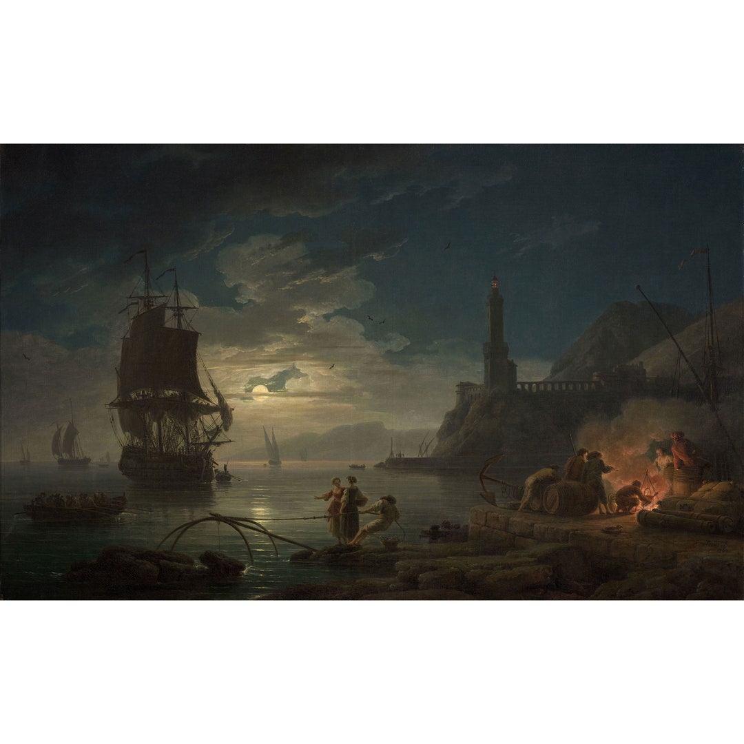 Claude-joseph Vernet : Coastal Scene in Moonlight (1769) - Giclee Fine ...