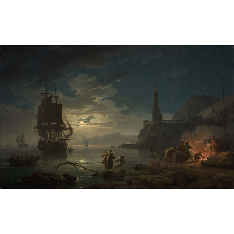 Claude-joseph Vernet : Coastal Scene in Moonlight (1769) - Giclee Fine ...
