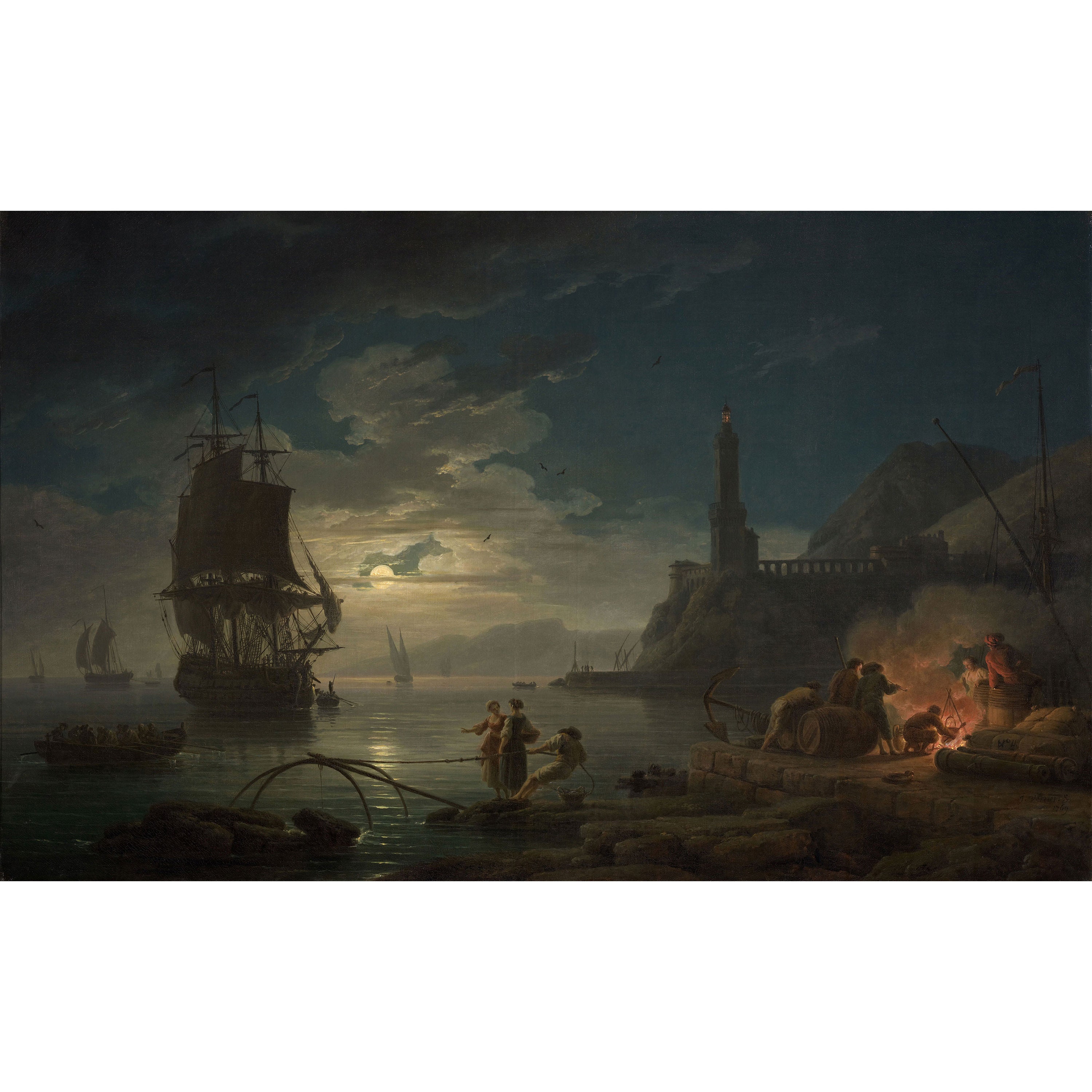 Claude-joseph Vernet : Coastal Scene in Moonlight (1769) - Giclee Fine ...