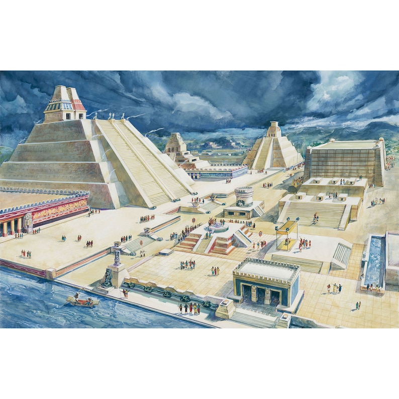 Italian School : Clouds Over Pyramids, Templo Mayor, Tenochtitlan ...
