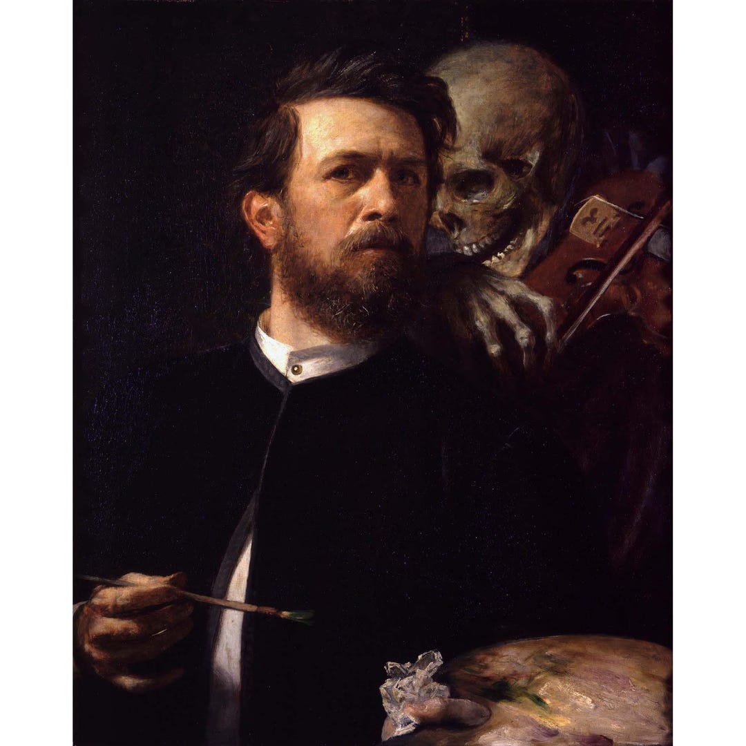 Arnold Bocklin : Self-portrait With Death Playing the Fiddle (1892 ...