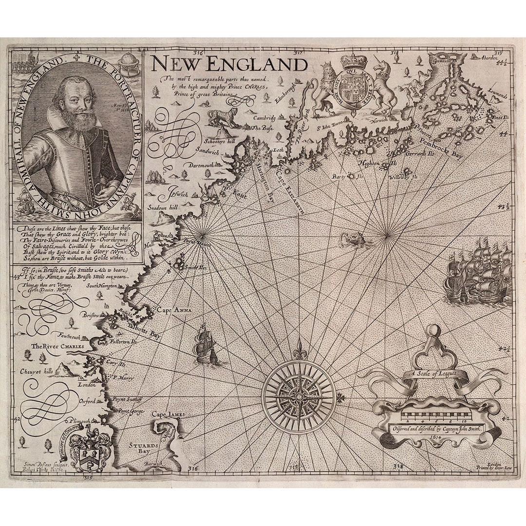 Captain John Smith : Map of New England (1616) - Giclee Fine Art Print ...