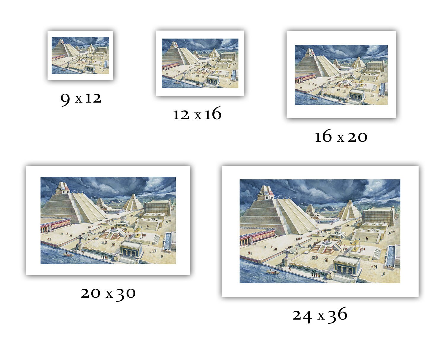 Italian School : Clouds Over Pyramids, Templo Mayor, Tenochtitlan ...